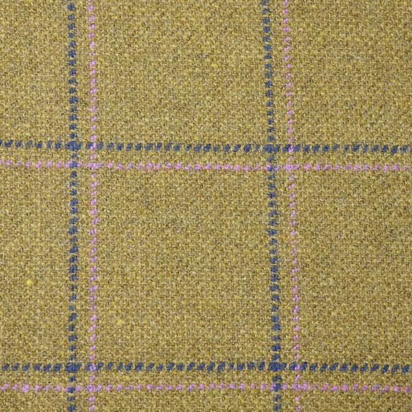 Mid brown with navy and pink window check tweed - Henry Poole Savile Row