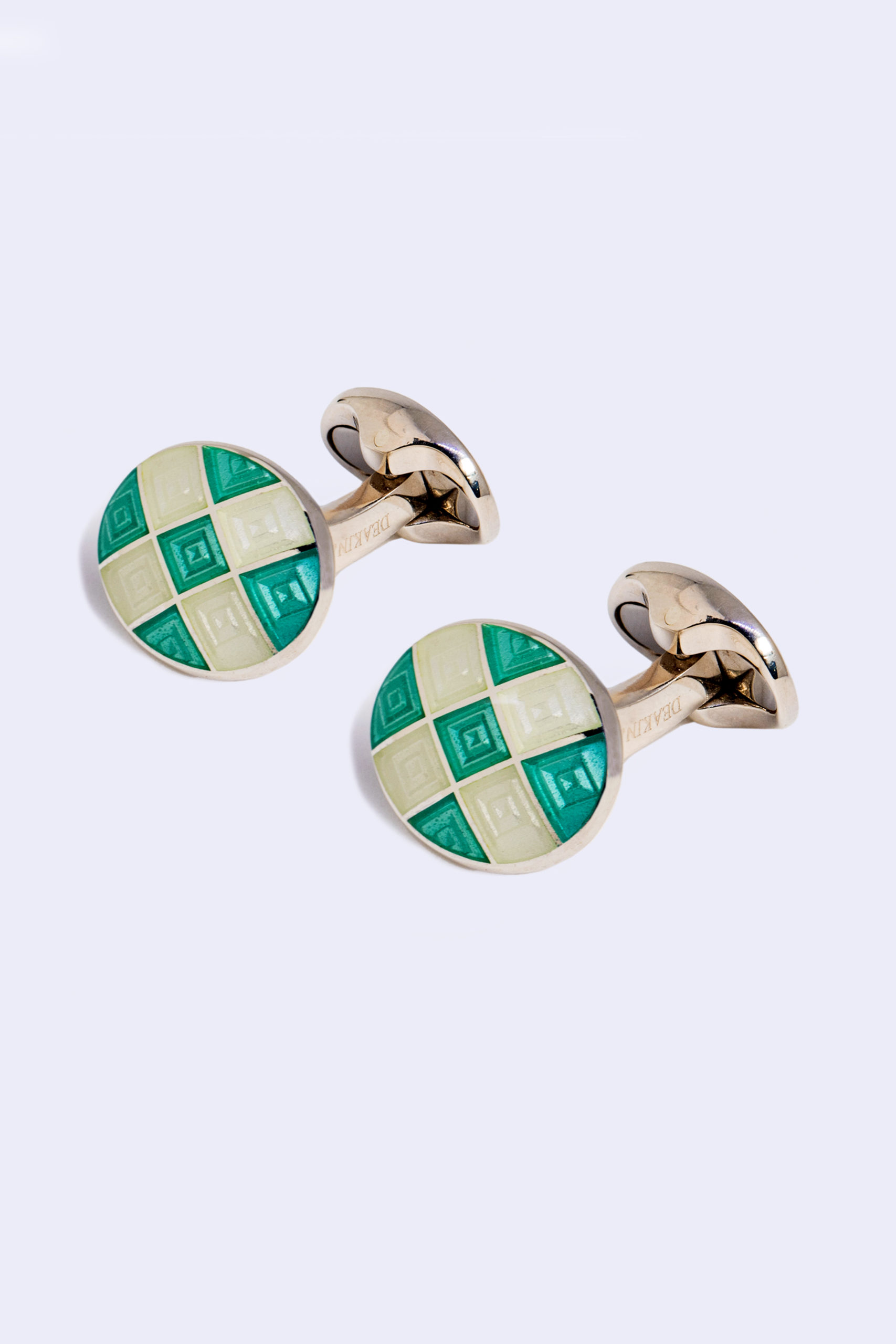 Sterling silver plain green and clear enamel cufflinks - Henry Poole ...